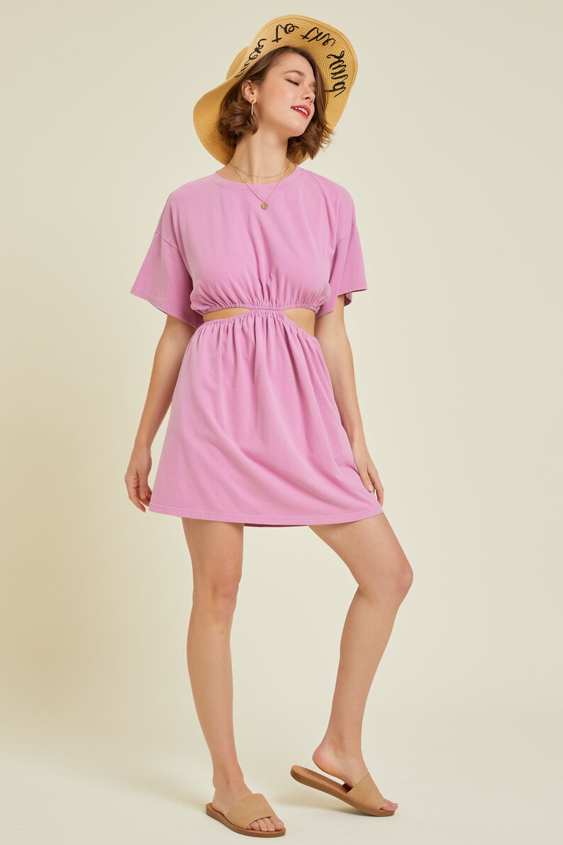 Super Soft Cotton Washed Cutout Round Neck Mini Dress With Pockets ...