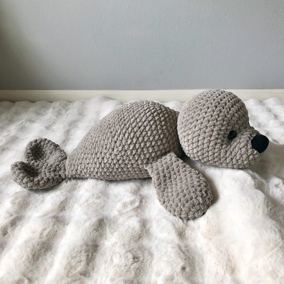 Extra Large Crochet Seal Plush: Gray Chubby Seal Stuffie - Etsy