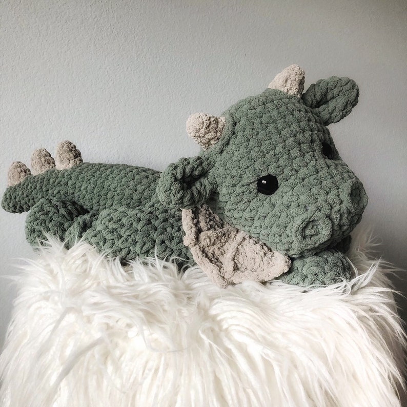 Extra Large Crochet Dragon Snuggler: Smokey Green Plush Lovey - Etsy