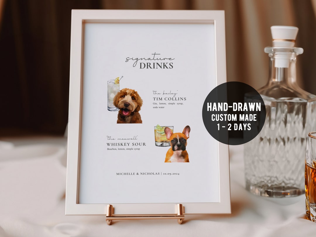 HAND-DRAWN Custom Dog & Cat Signature Cocktails Sign, Pet Signature ...