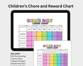 Editable/ Customizable Kids Reward and Chore Chart Printable Kids Daily ...