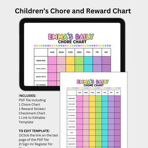 Editable Customizable Kids’ Reward and Chore Chart | Printable Kids ...