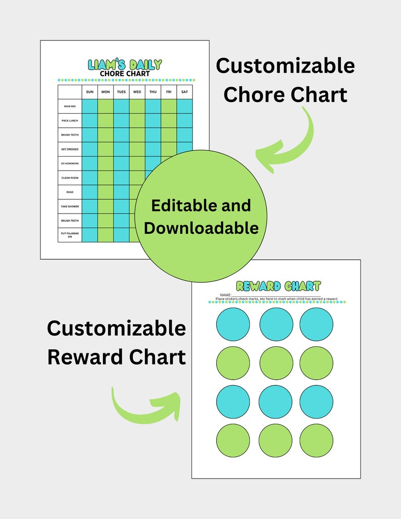 Editable/ Customizable Kids Reward and Chore Chart Printable Kids Daily ...