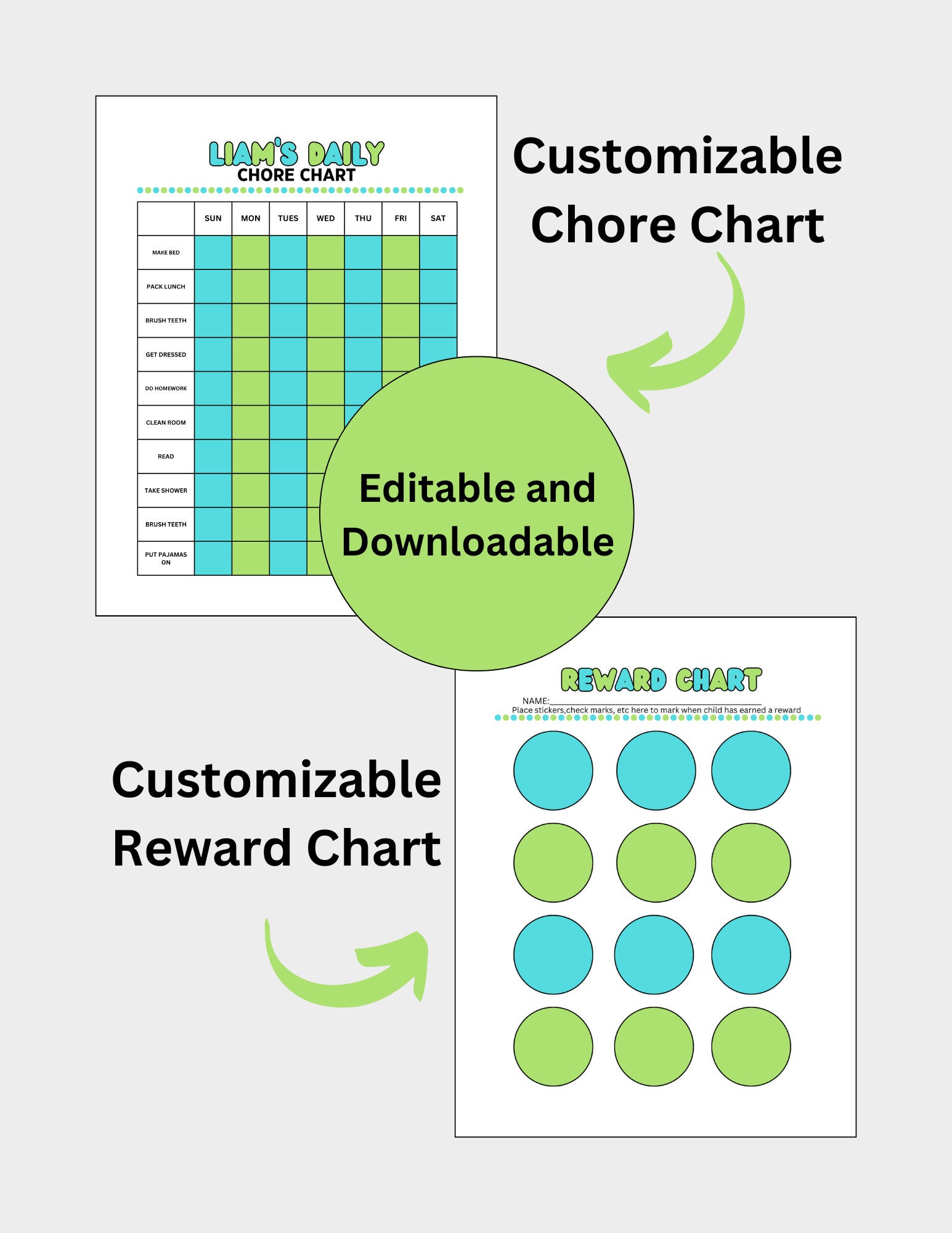 Editable/ Customizable Kids’ Reward and Chore Chart | Printable Kids ...