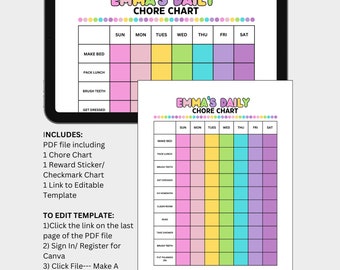 Editable/ Customizable Kids’ Reward and Chore Chart | Printable Kids ...
