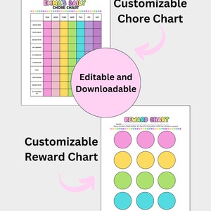 Editable/ Customizable Kids’ Reward and Chore Chart | Printable Kids ...