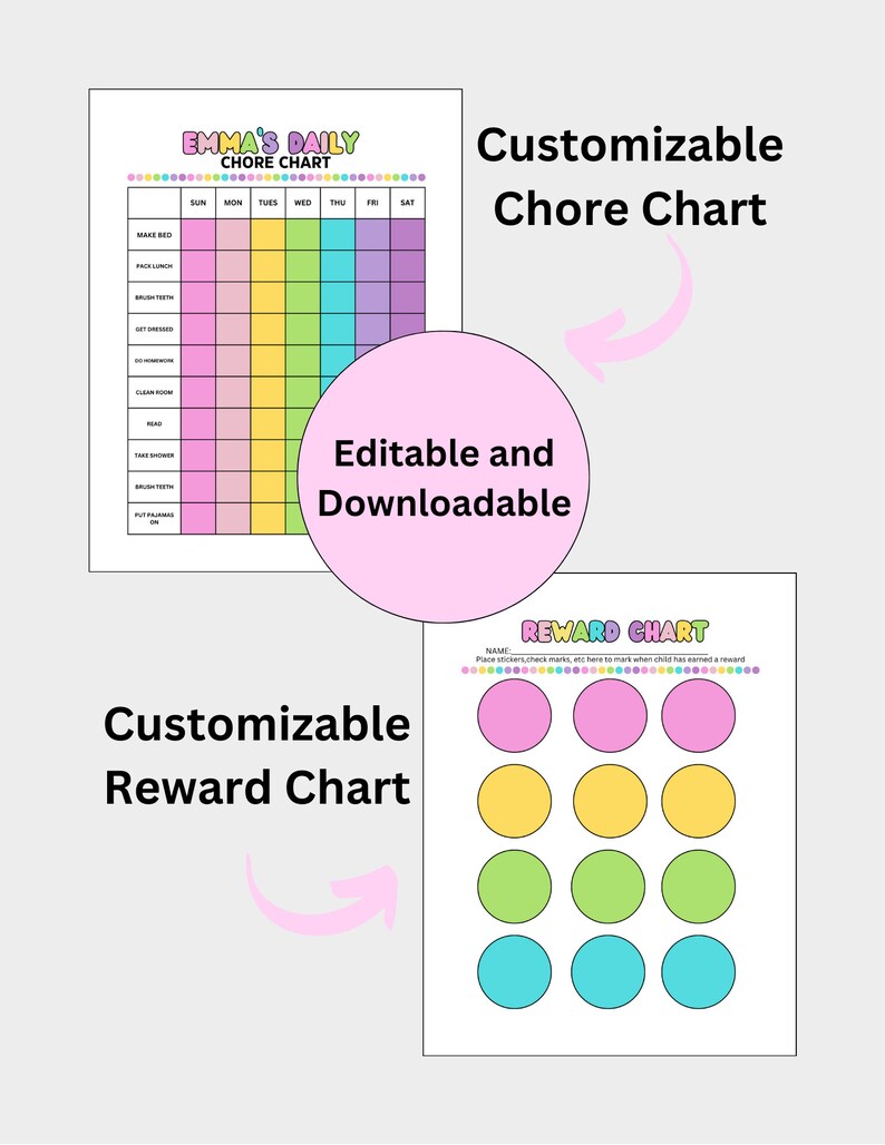 Editable/ Customizable Kids’ Reward and Chore Chart | Printable Kids ...