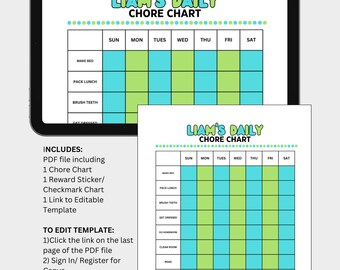 Editable/ Customizable Kids’ Reward and Chore Chart | Printable Kids ...