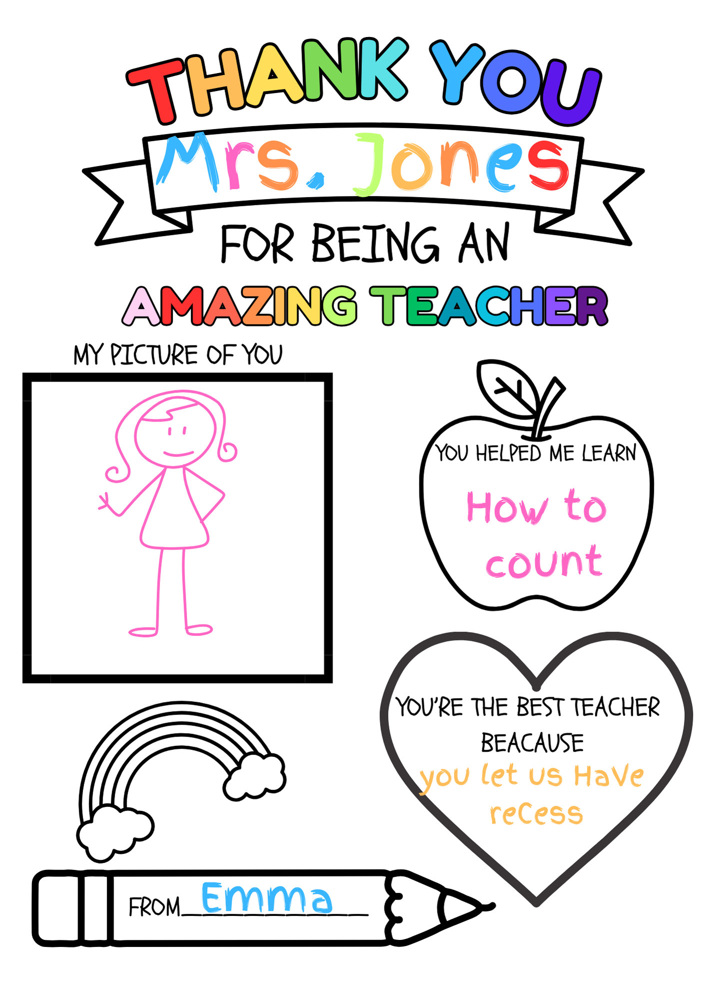 Teacher Appreciation Coloring Page, Thank You Teacher Giftsteacher ...