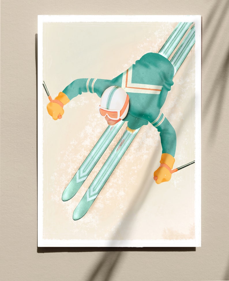 Retro Skier Printable Vintage Ski Poster Preppy Skiing - Etsy