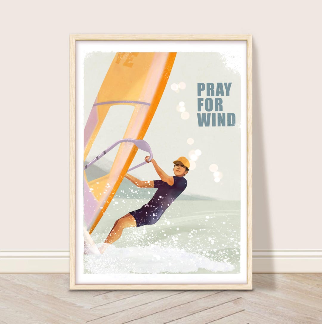 Windsurf Art Print, Water Sports Digital Art, Retro Windsurfing Wall ...