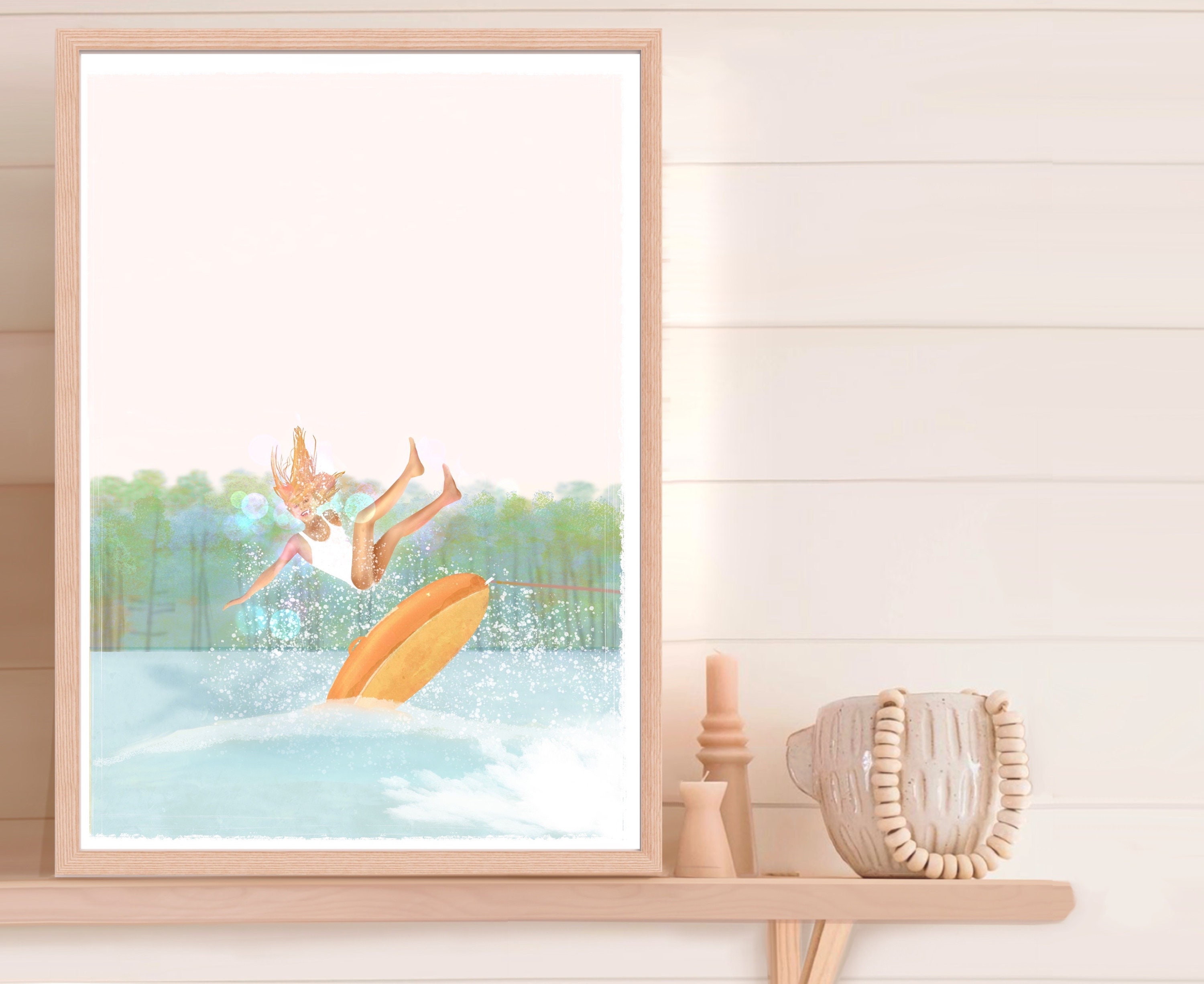 Lake Tubing Girl Art Print: Summer Nautical Wall Decor (digital ...