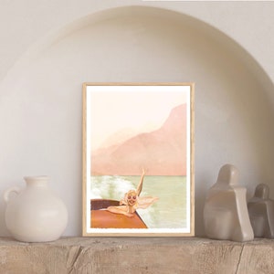 Retro Woman on Boat Art Print, Vintage Speedboat Wall Art, Summer Fun ...