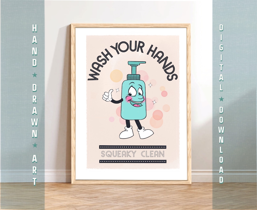 Lindo lavarse las manos signo imprimible, decoración de baño para niños ...