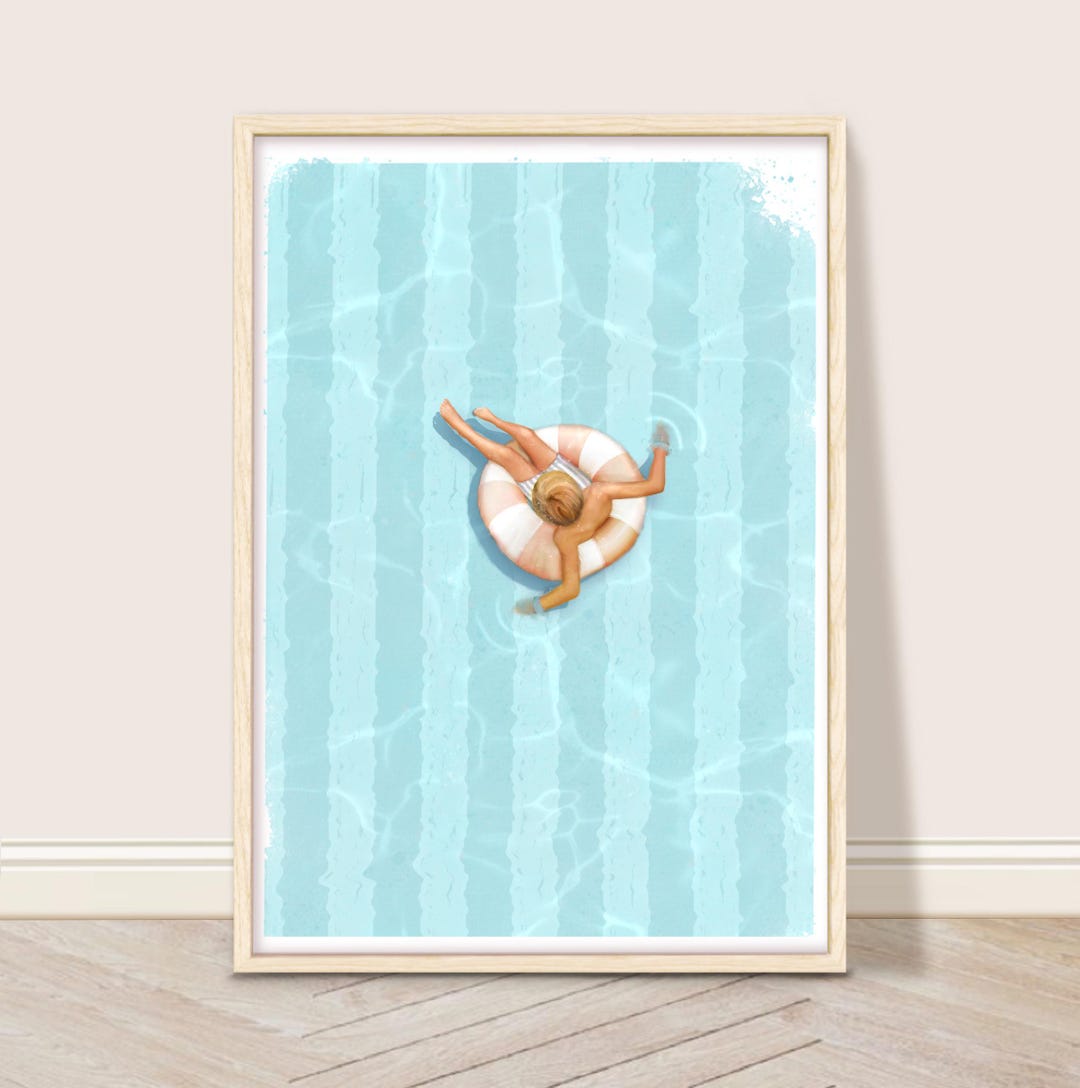 Retro Swimming Pool Art Print: Boy on Float (digital Download) - Etsy