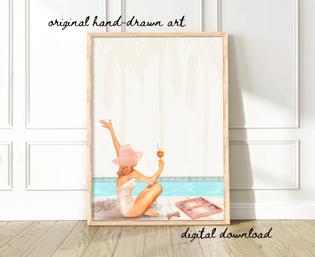Retro Swimming Pool Art Print, Vintage Spritz Cocktail Wall Art, Pool ...