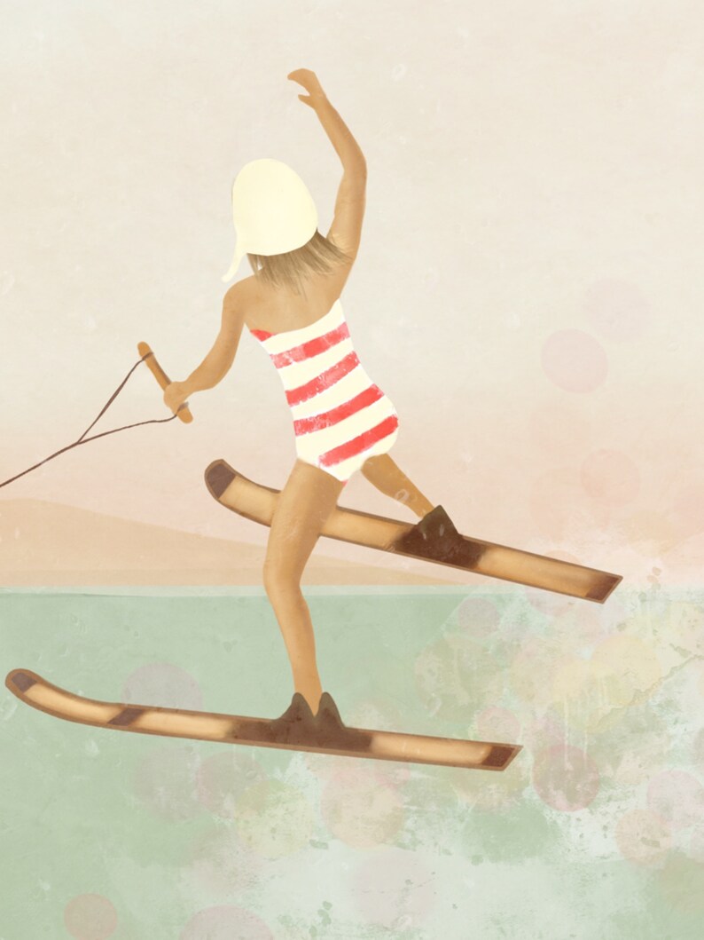 Vintage Waterski Art Sage Green Lake House Decor Retro - Etsy