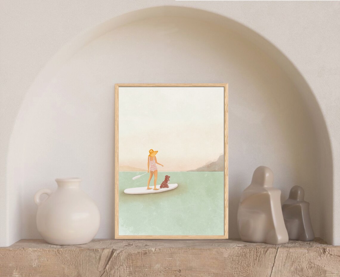 Retro Paddleboard Art Print Vintage Lake House Decor Pastel - Etsy