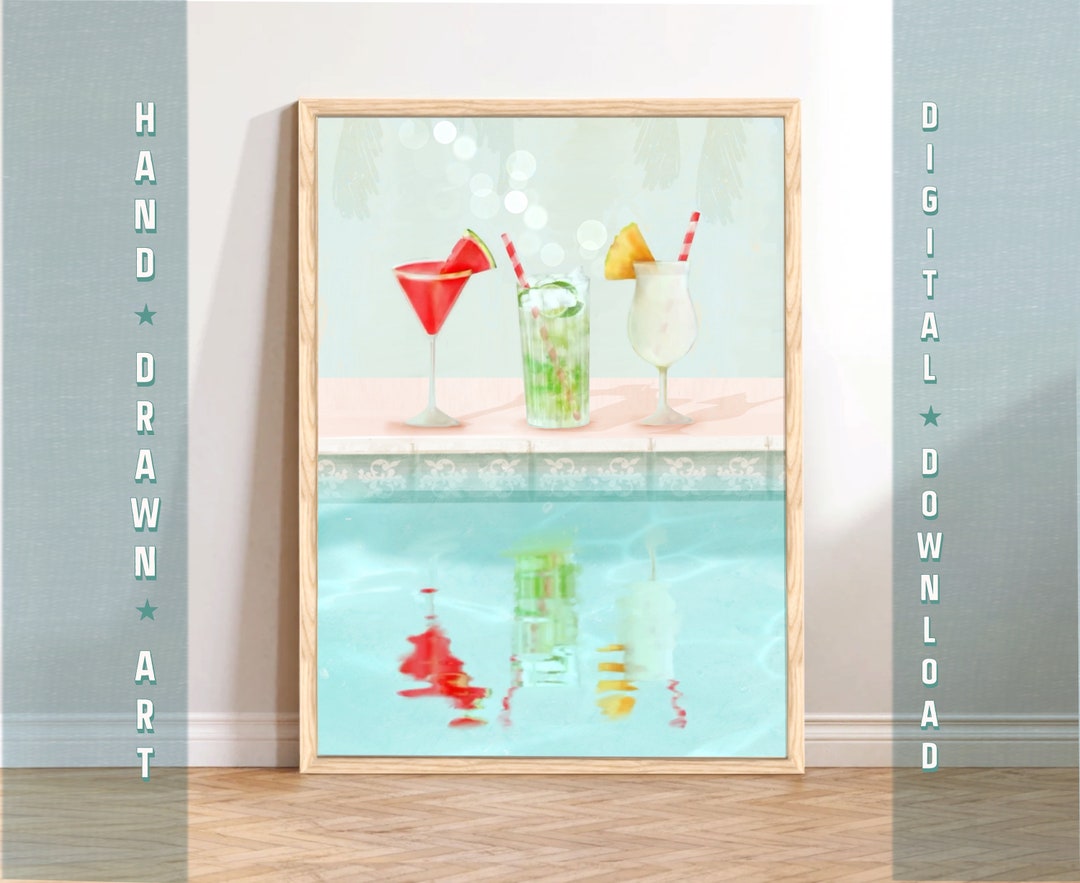Retro Cocktails by the Pool Art Print, Vintage Cocktail Printable ...