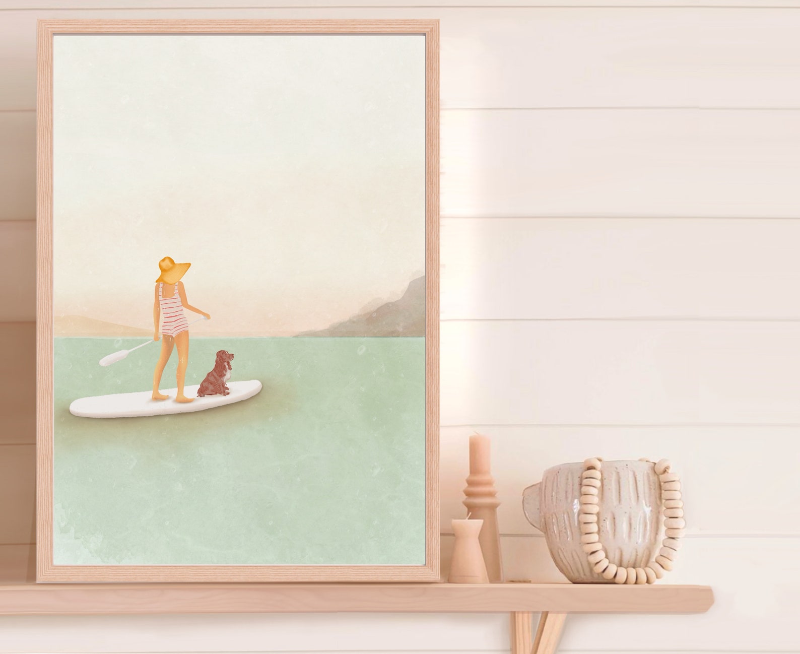 Retro Paddleboard Art Print Vintage Lake House Decor Pastel - Etsy