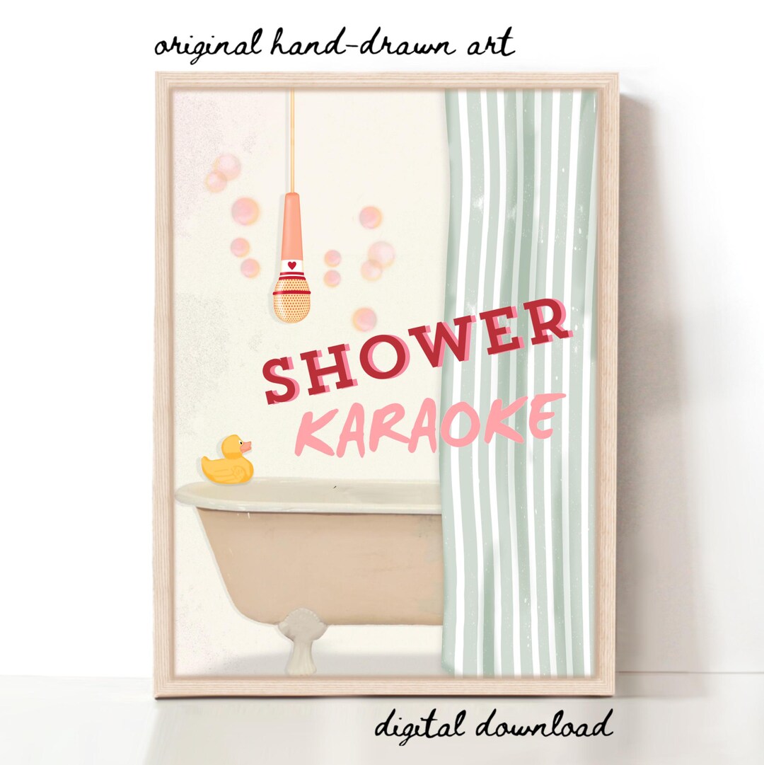 Retro Shower Karaoke Art Print, Vintage Karaoke Shower Wall Art, Funny ...