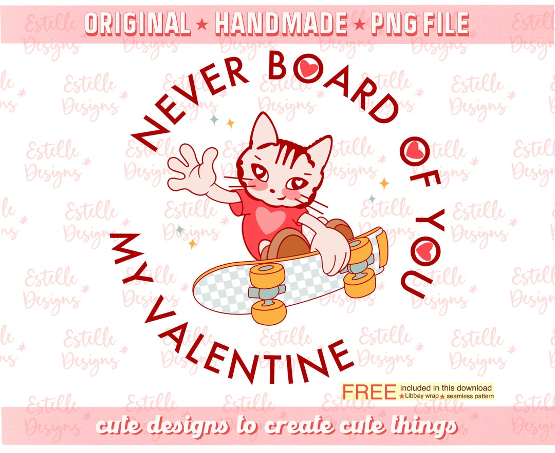 Skater Valentines PNG Digital Design for Crafts Cute Cat - Etsy