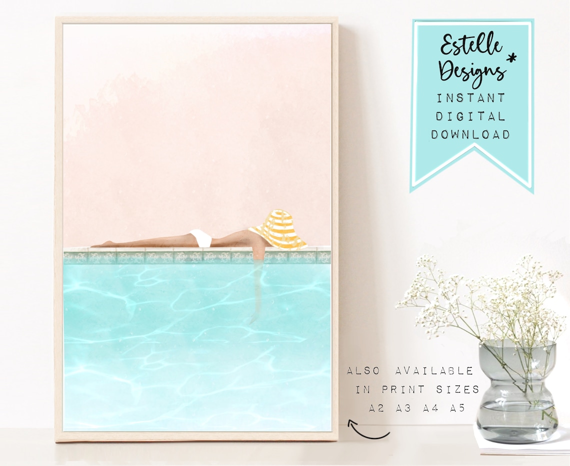 Vintage Swimming Pool Print Summer Tropical Home Decor Retro - Etsy