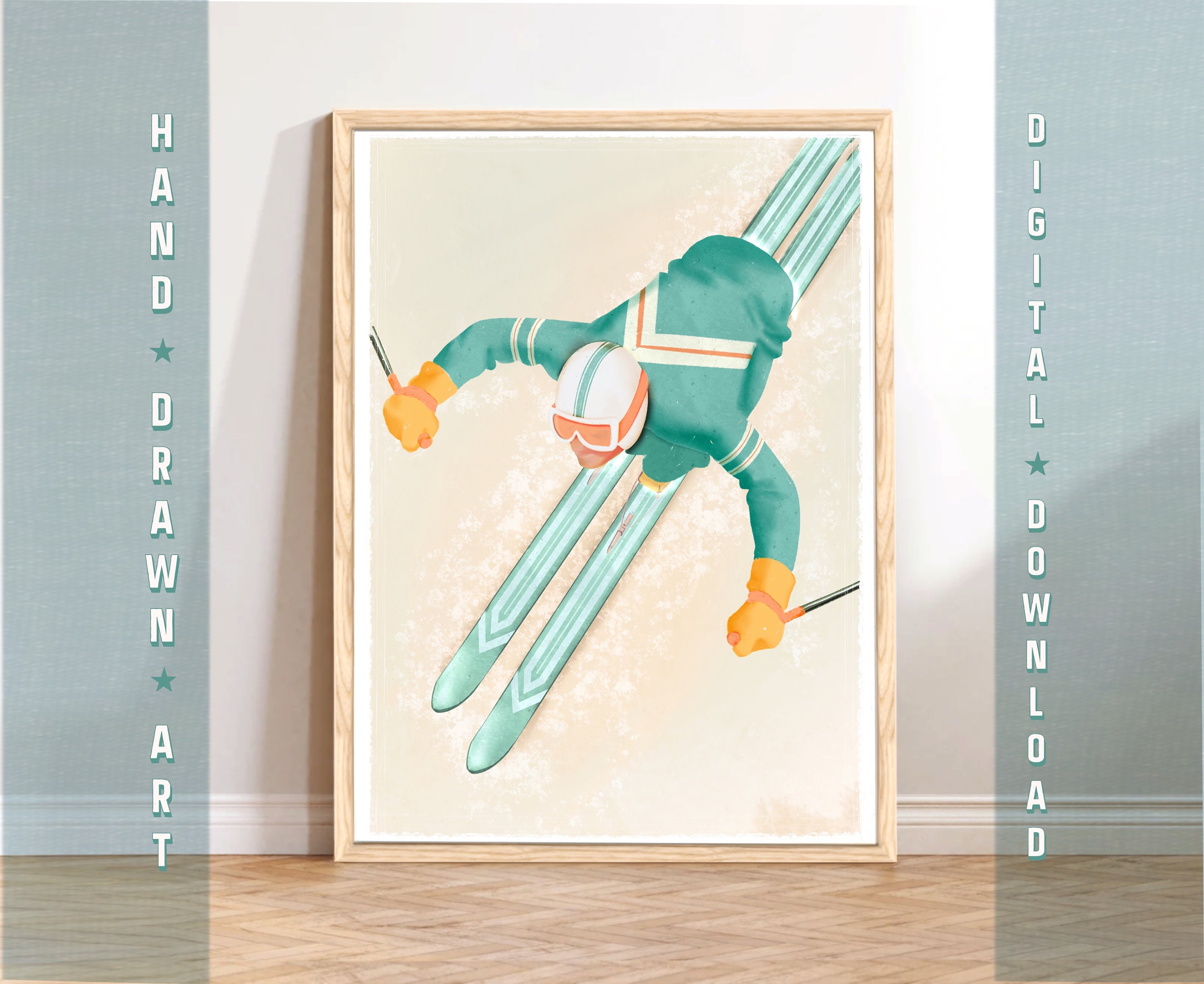 Retro Skier Printable, Vintage Ski Poster, Preppy Skiing Print ...
