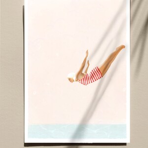 Retro Woman Diving Printable, Minimalist Art, Vintage Pool Print ...