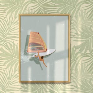 Windsurf Art Print, Water Sports Digital Art, Retro Windsurfing Wall ...
