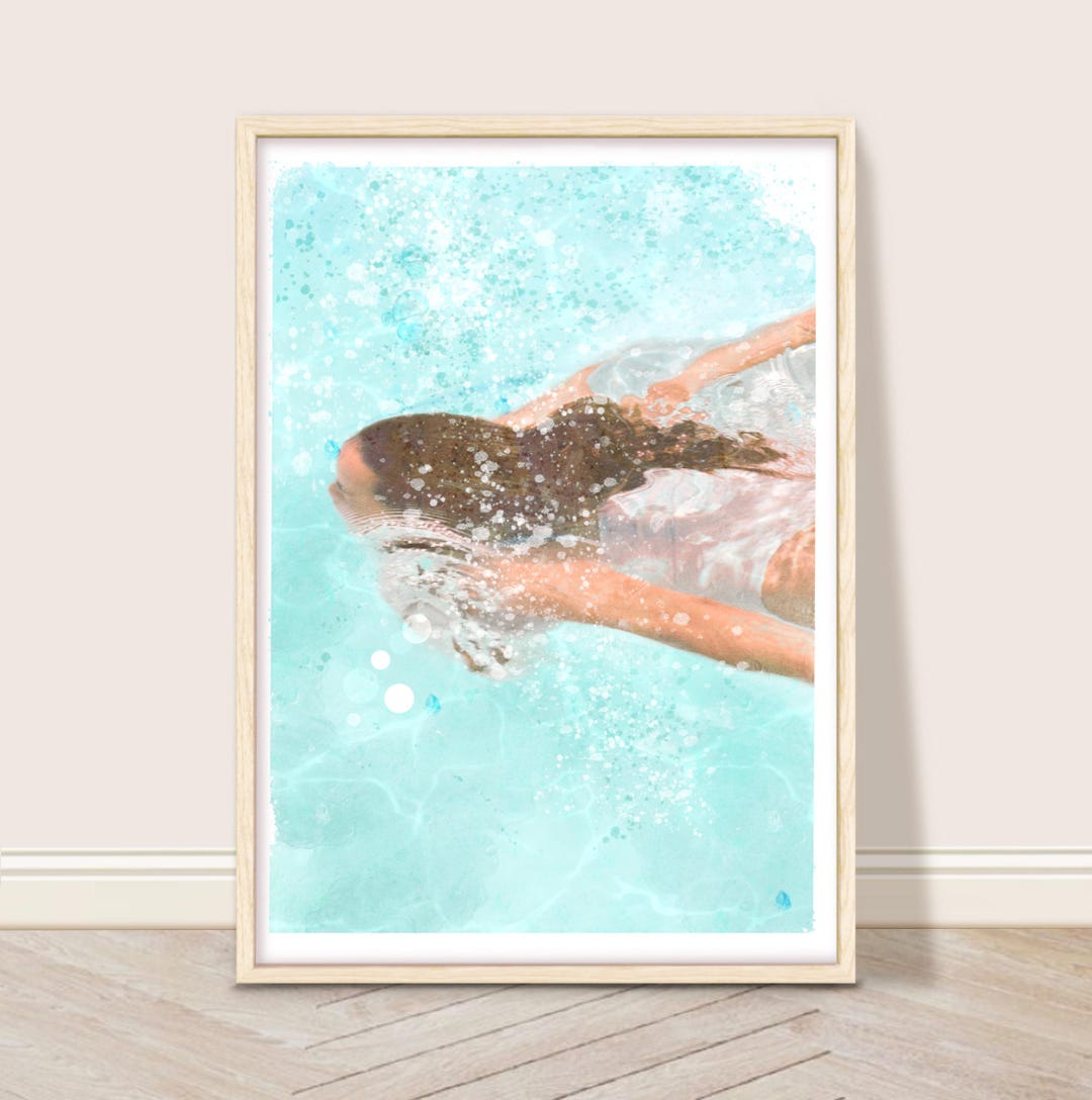 Retro Girl Swimming Pool Art Print: Vintage Summer Coastal Decor ...