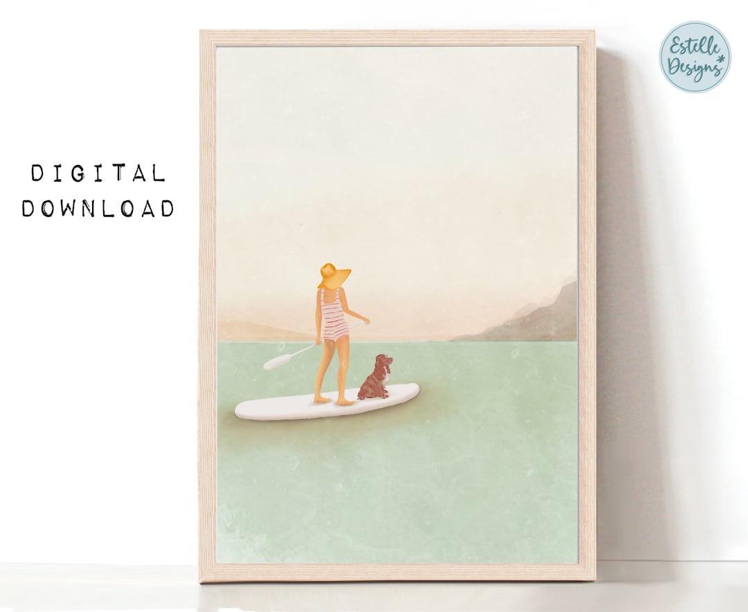 Retro Paddleboard Art Print Vintage Lake House Decor Pastel - Etsy