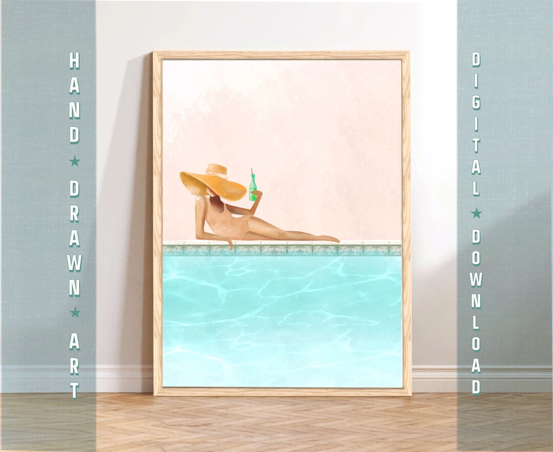 Retro Swimming Pool Art Print, Vintage Pool Wall Art, Soft Pastels Home ...