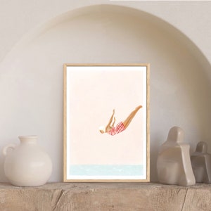 Retro Woman Diving Printable, Minimalist Art, Vintage Pool Print ...