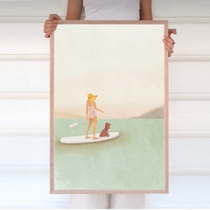 Retro Paddleboard Art Print, Vintage Lake House Decor, Pastel Decor ...