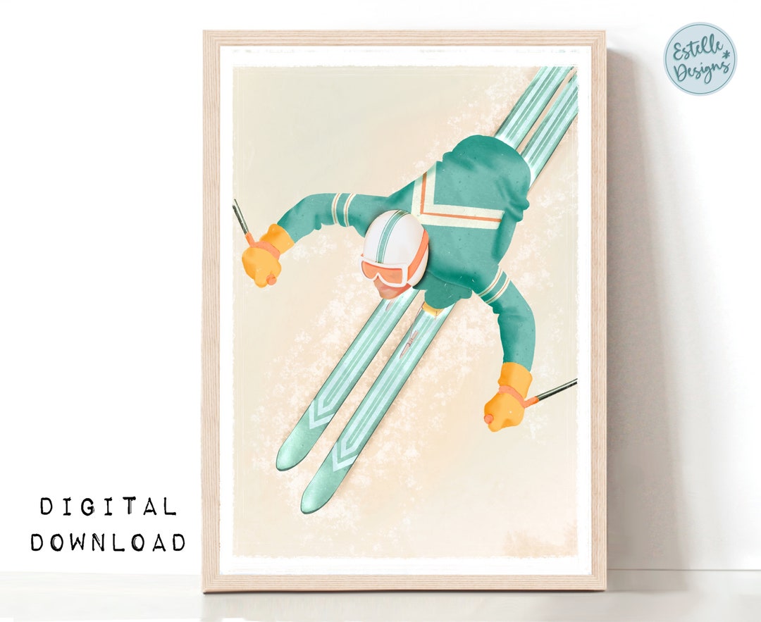 Retro Skier Printable Vintage Ski Poster Preppy Skiing - Etsy