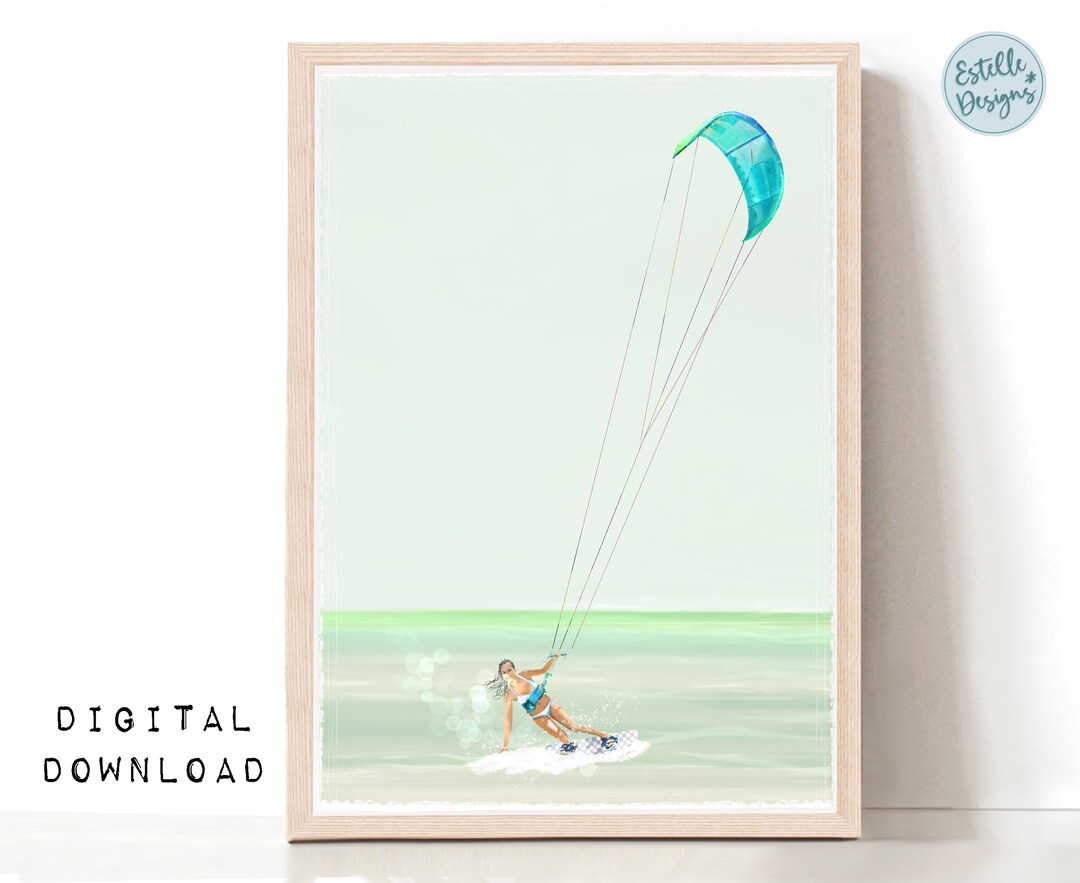 Woman Kitesurfer Art Print Kitesurfing Printable Art - Etsy