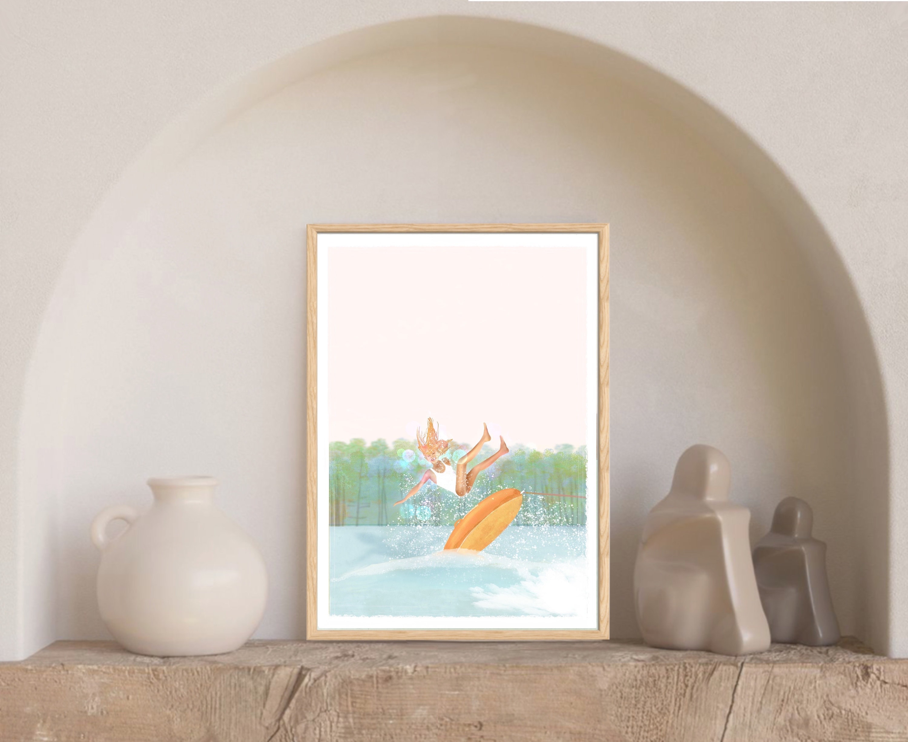 Lake Tubing Girl Art Print: Summer Nautical Wall Decor (digital ...