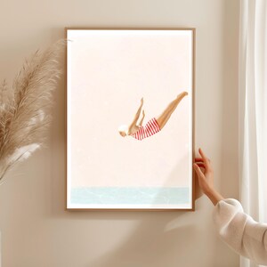 Retro Woman Diving Printable, Minimalist Art, Vintage Pool Print ...