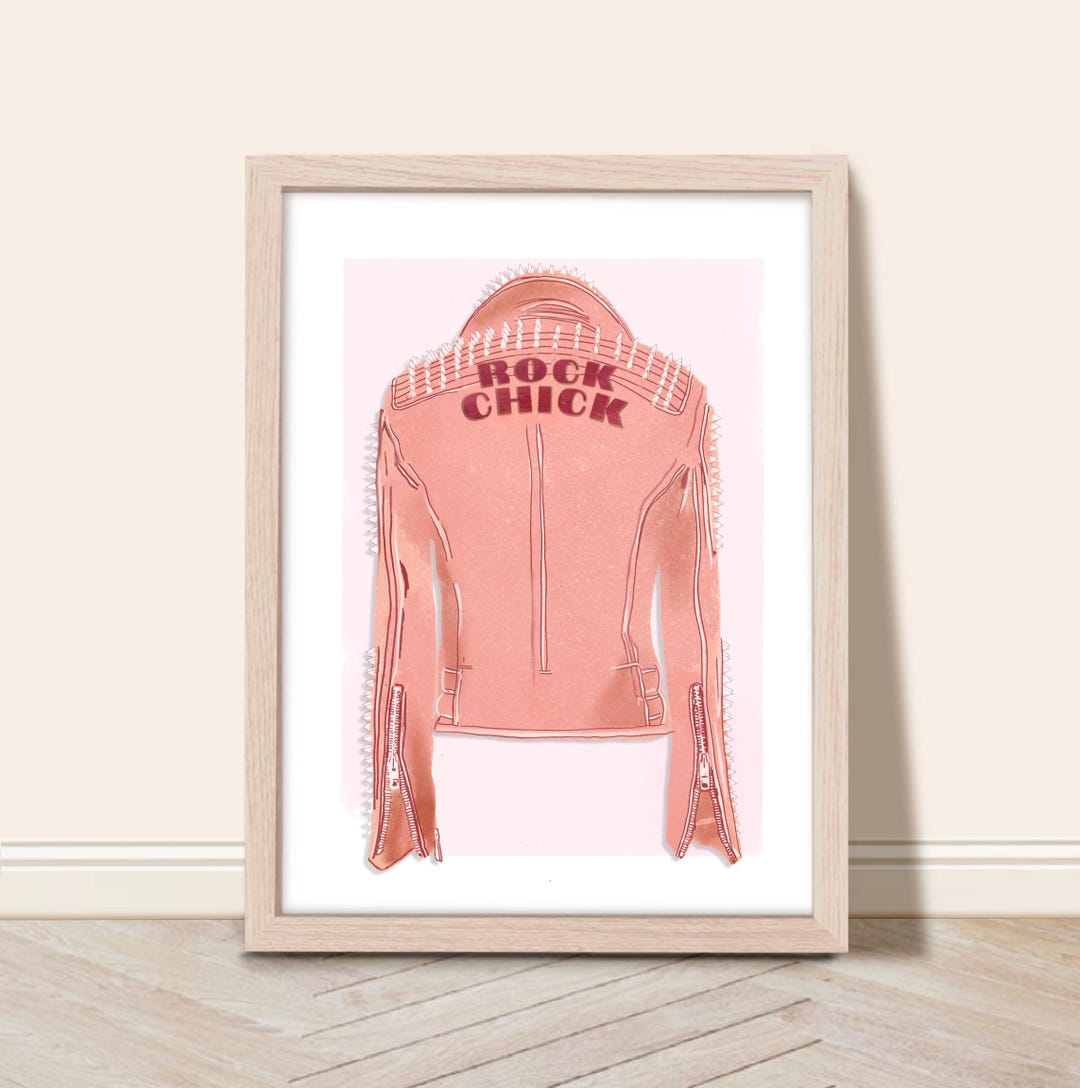 Pink Leather Jacket Art Print, Trendy Rock Chick Fashion Wall Art, Rock ...