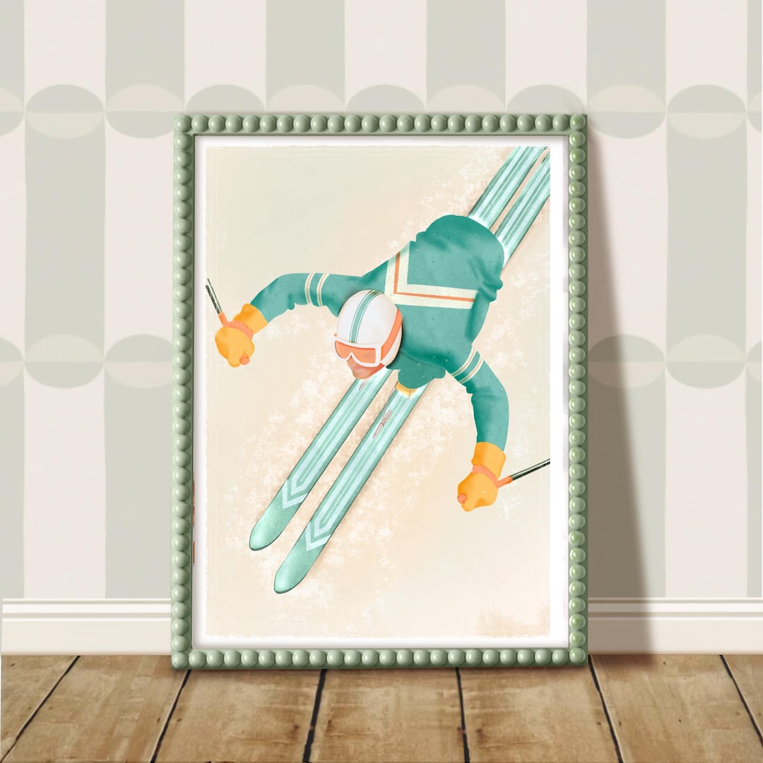 Retro Skier Printable, Vintage Ski Poster, Preppy Skiing Print ...