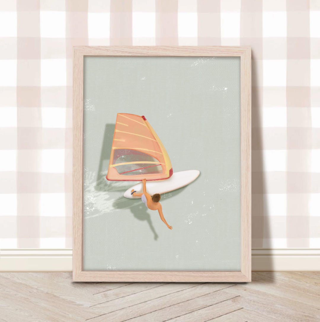 Windsurf Art Print, Water Sports Digital Art, Retro Windsurfing Wall ...