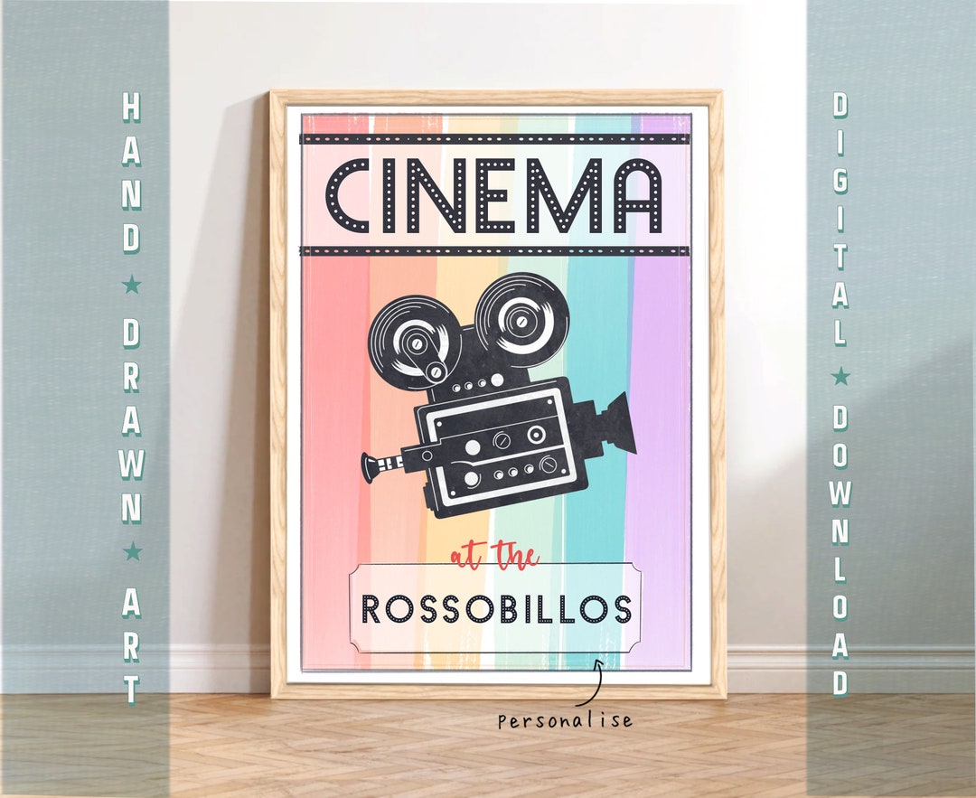 Home Theater Decor, Custom Cinema Poster, Retro Film Printable, Vintage ...