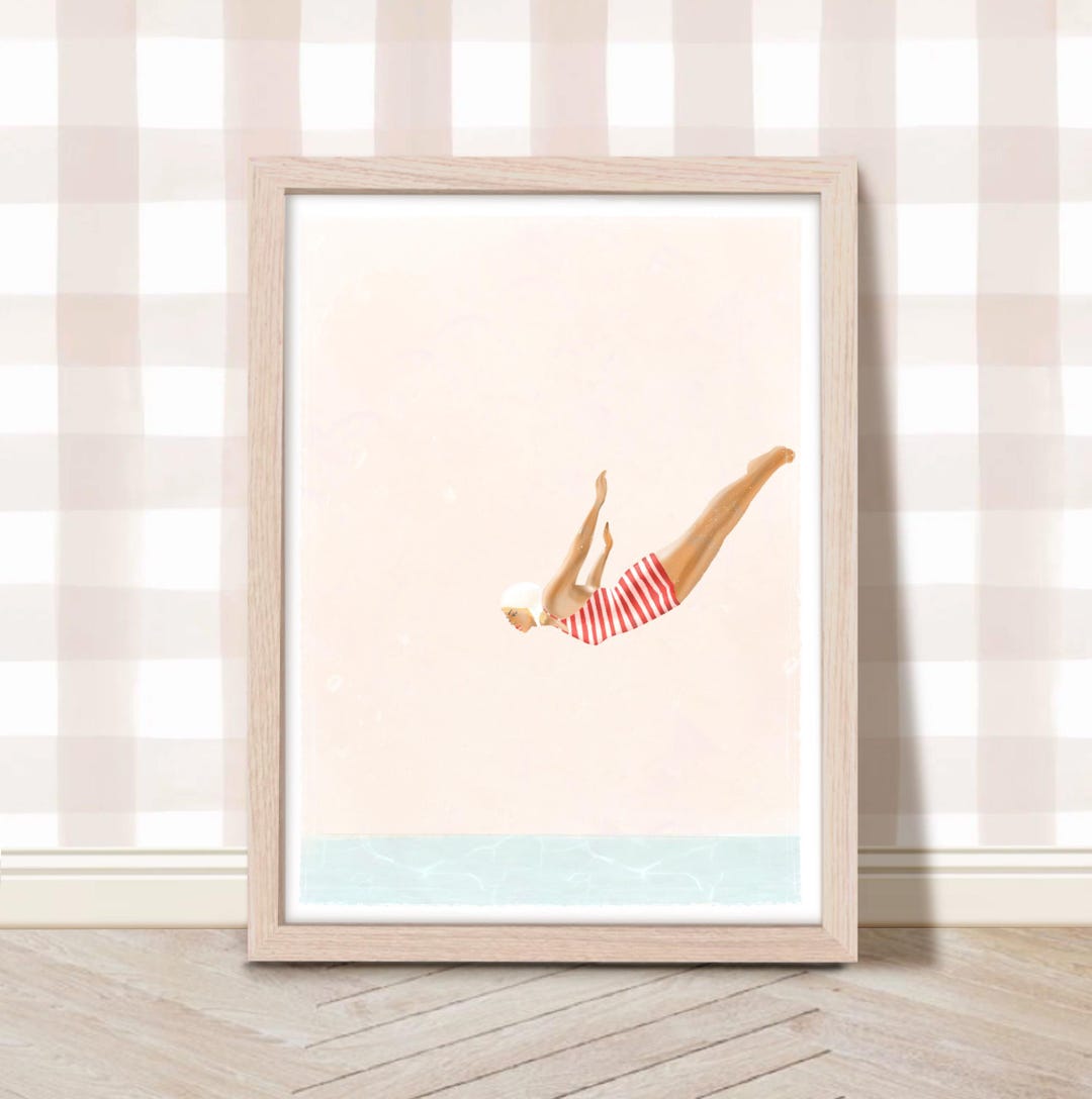 Retro Woman Diving Printable, Minimalist Art, Vintage Pool Print ...