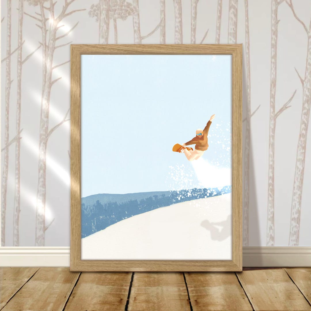 Minimalist Snowboarding Poster, Snowboarder Jumping Printable, Winter ...