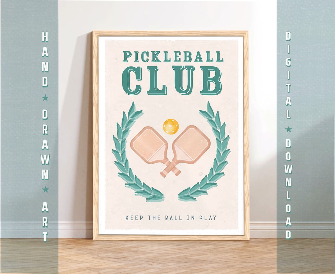 Retro Pickleball Art Printable, Vintage Aesthetic Preppy Racquet Sports ...