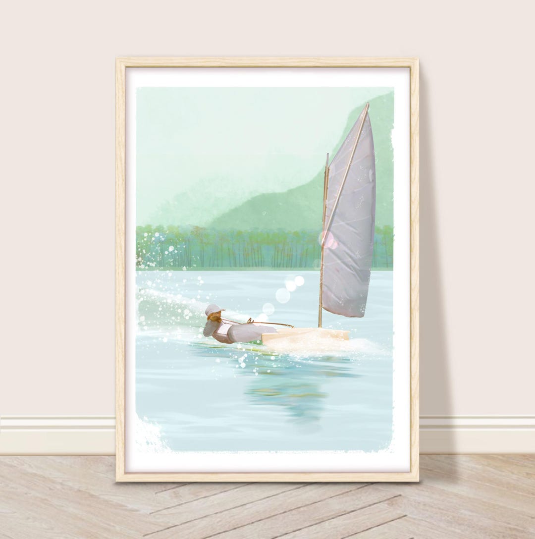 Sailing Art Print, Retro Sailboat Wall Art, Green Coastal Art, Trendy ...