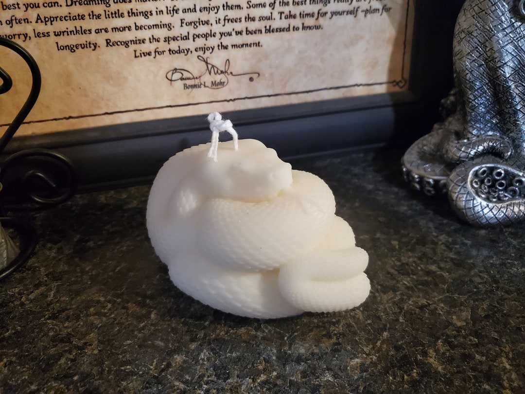 White Snake Candle, Coiled Realistic Large Snake Candle, Serpent, Viper ...
