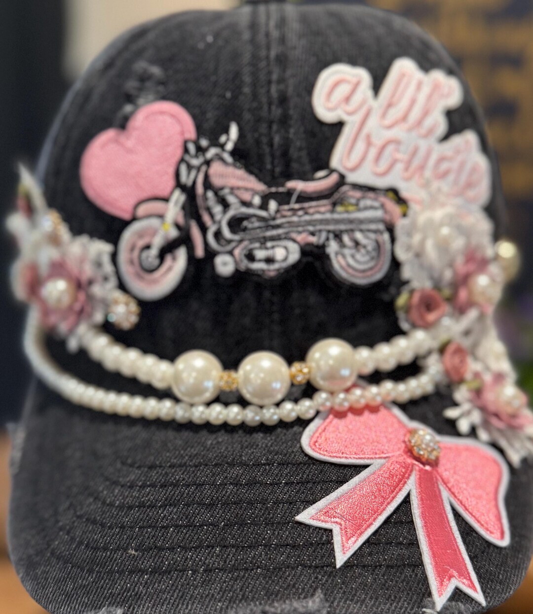Black Vintage Style Ball Cap With Pink Motorcycle Theme. - Etsy