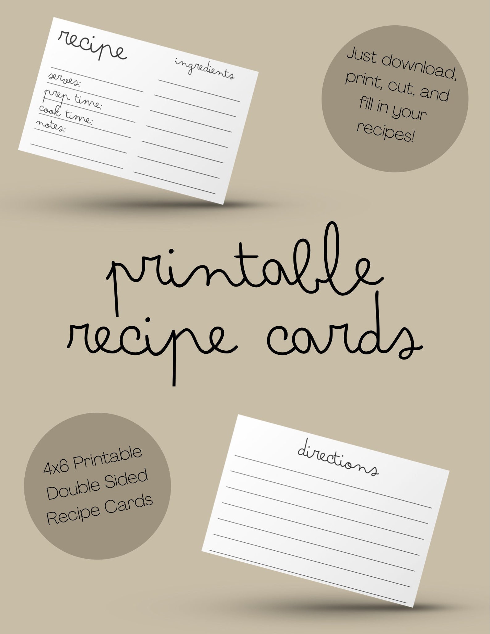 Minimalist Recipe Cards I Printable Recipe Cards I Recipe - Etsy